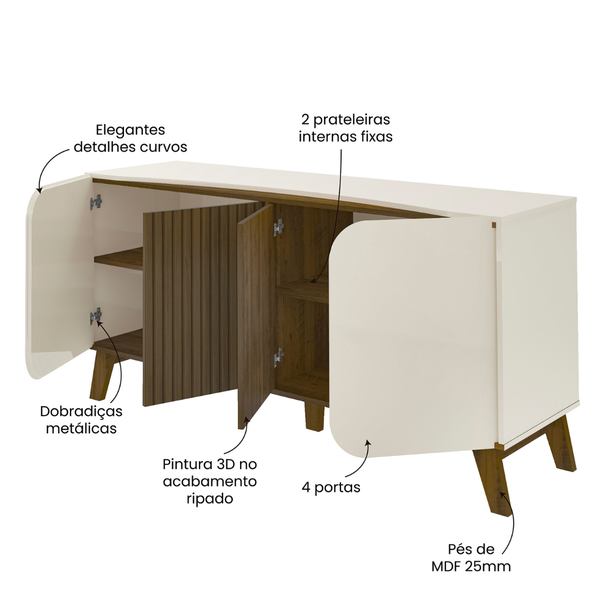 Buffet Elegance 1,60 Metros com 4 Portas Cedro/Off White